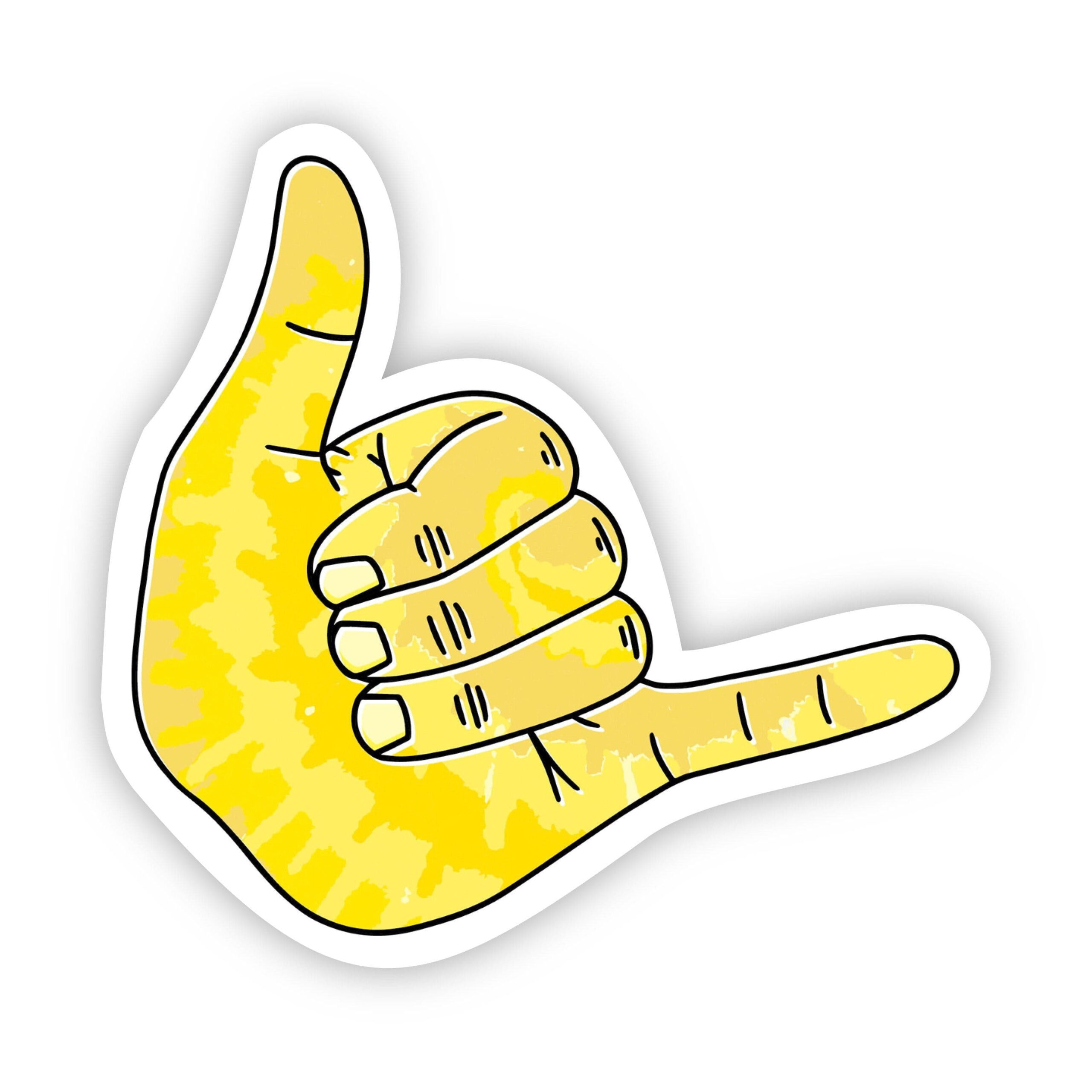 Shaka Yellow Aesthetic Sticker – Hang Loose – StickerStory.co